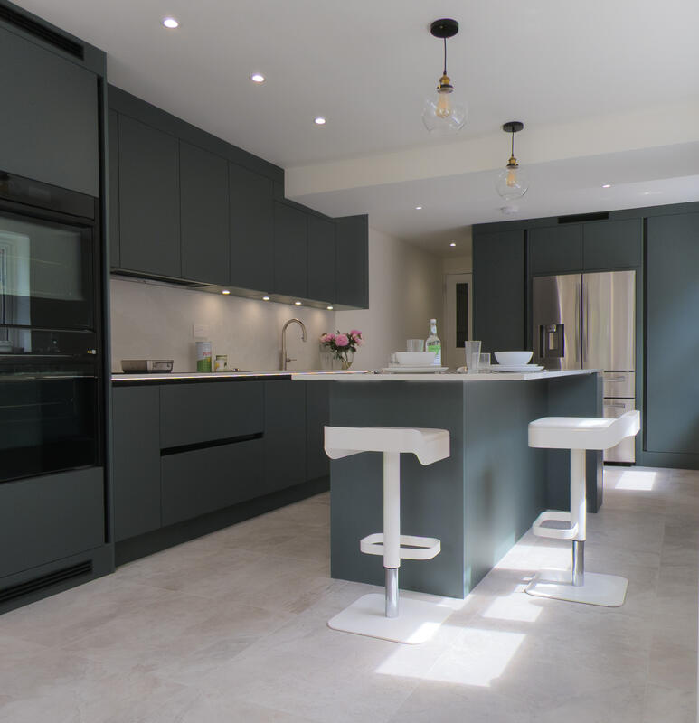 Kombu Green bespoke kitchen in Wanstead
