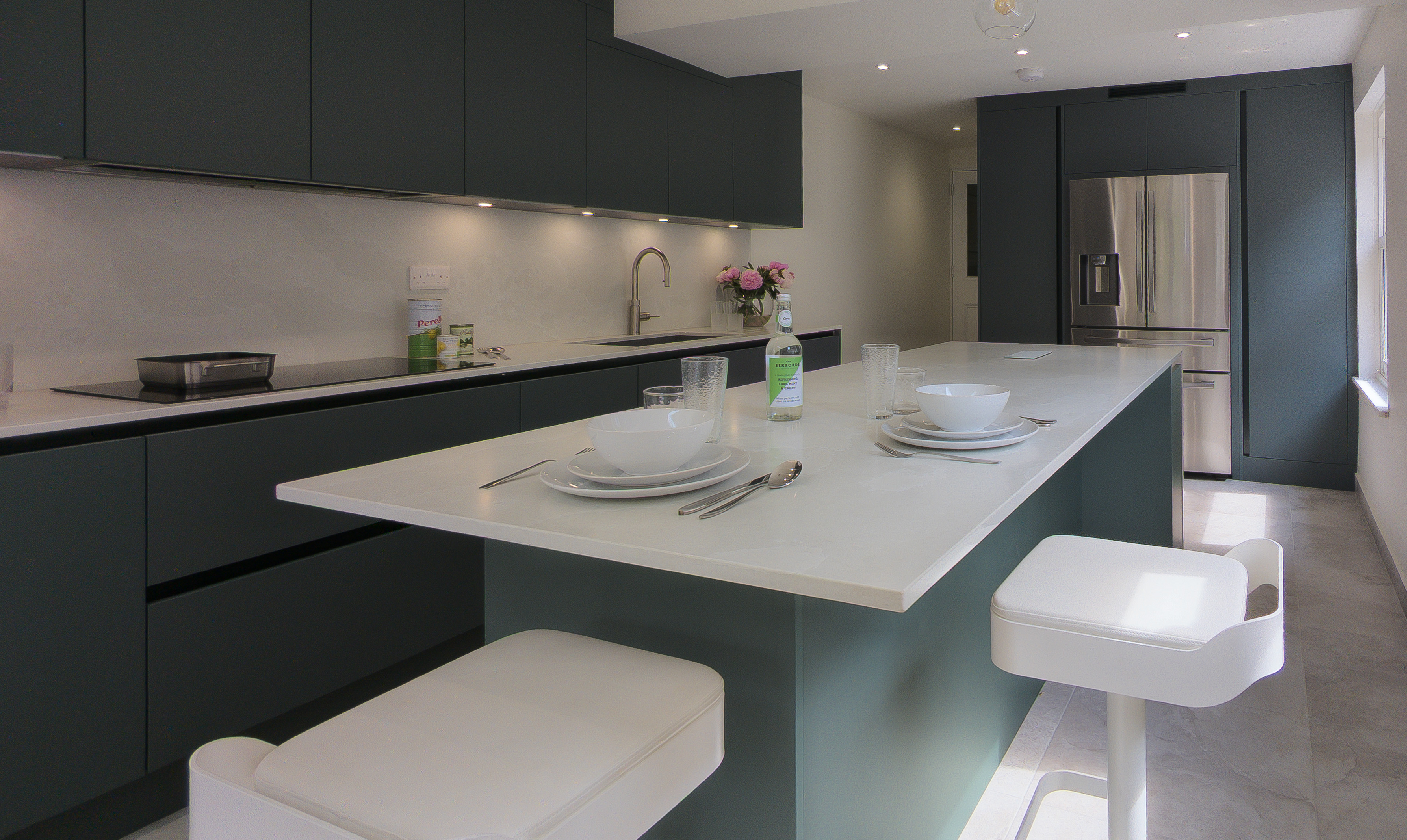 Kombu Green bespoke kitchen in Wanstead